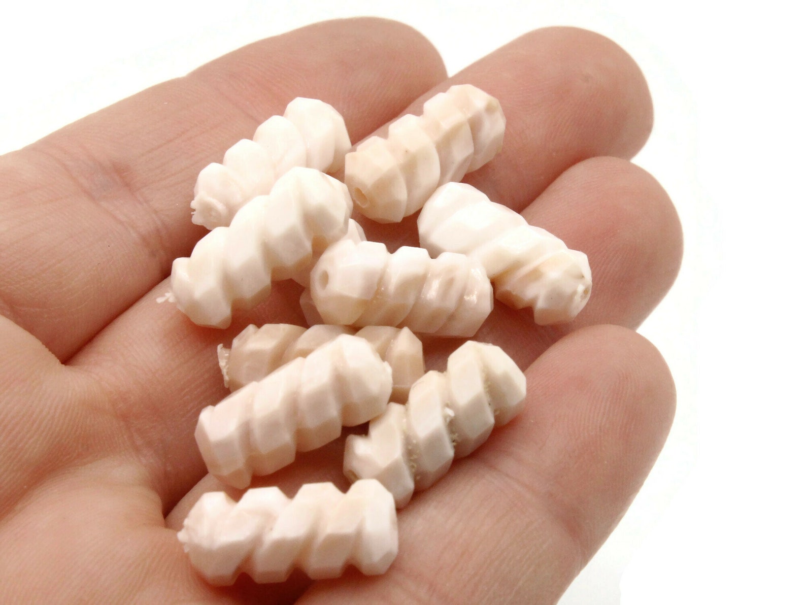 12 16mm Beige Vintage Plastic Beads Screw Tube Beads Jewelry Making ...