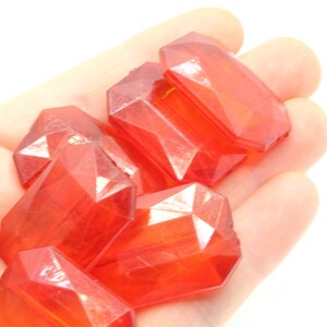 6 30mm Red Beads Acrylic Gems Rectangle Jewel Beads Acrylic Jewels ...