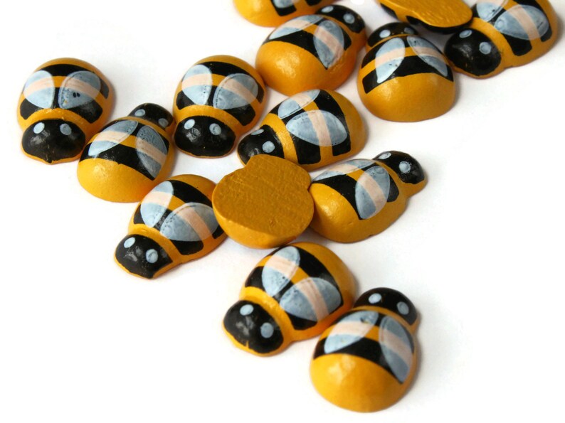 30 13mm Wooden Bee Cabochons Bumblebee Cabs Flat Back - Etsy