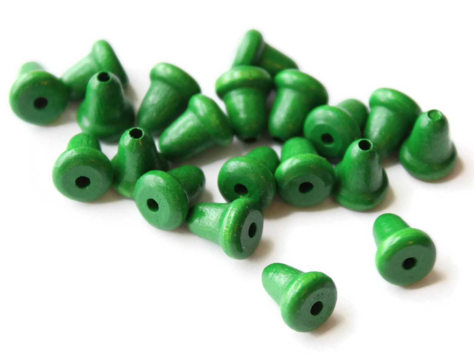 20 Green Wooden Bell Beads 11mm Wood End Beads Vintage Macrame - Etsy