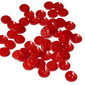 50 11mm Opaque Red Buttons Flat Round Plastic Two Hole Buttons Jewelry ...