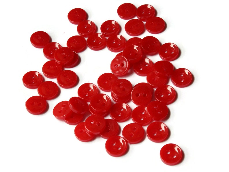 50 11mm Opaque Red Buttons Flat Round Plastic Two Hole Buttons | Etsy