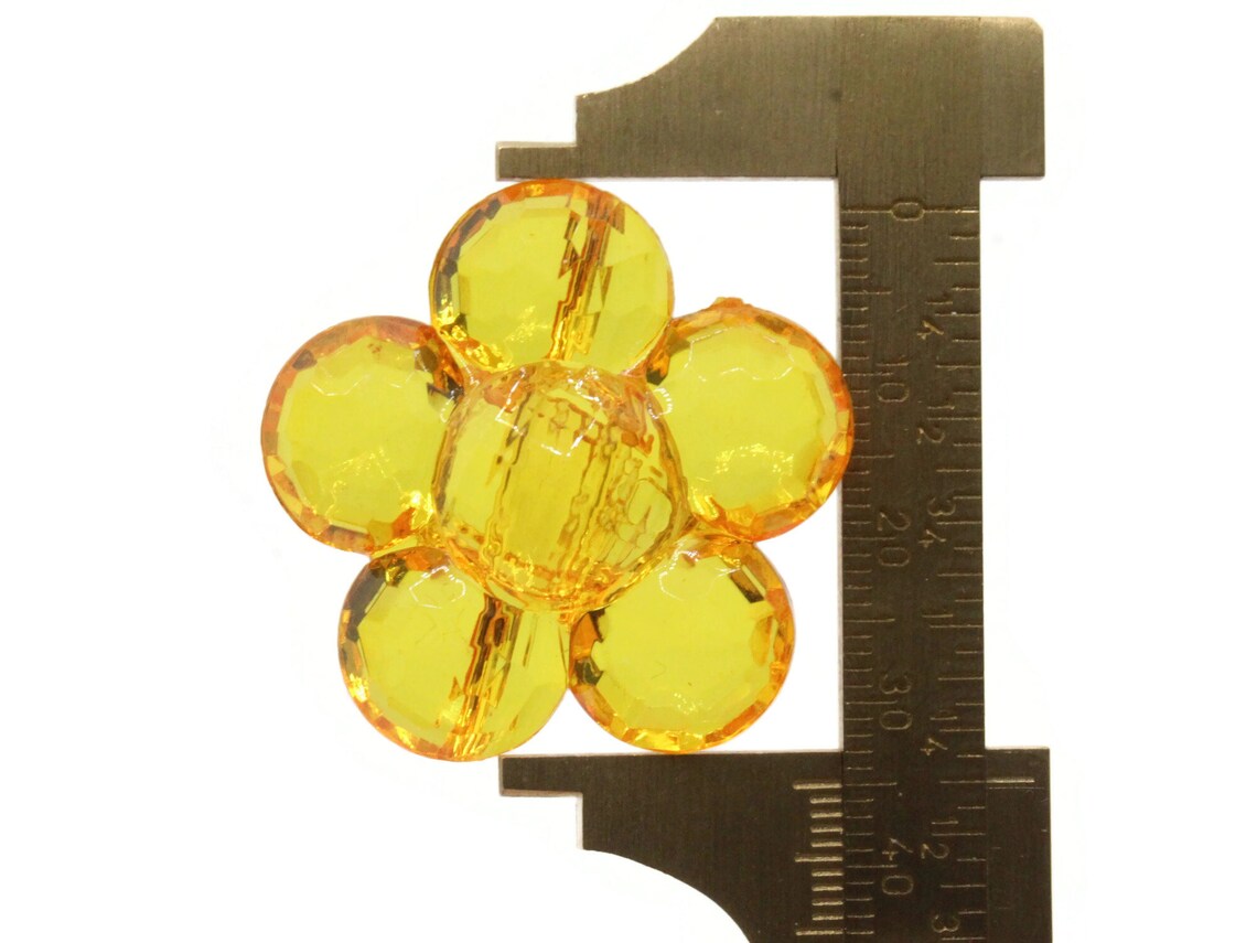 2 35mm Large Orange Flower Buttons Flat Faceted Floral Plastic Shank ...