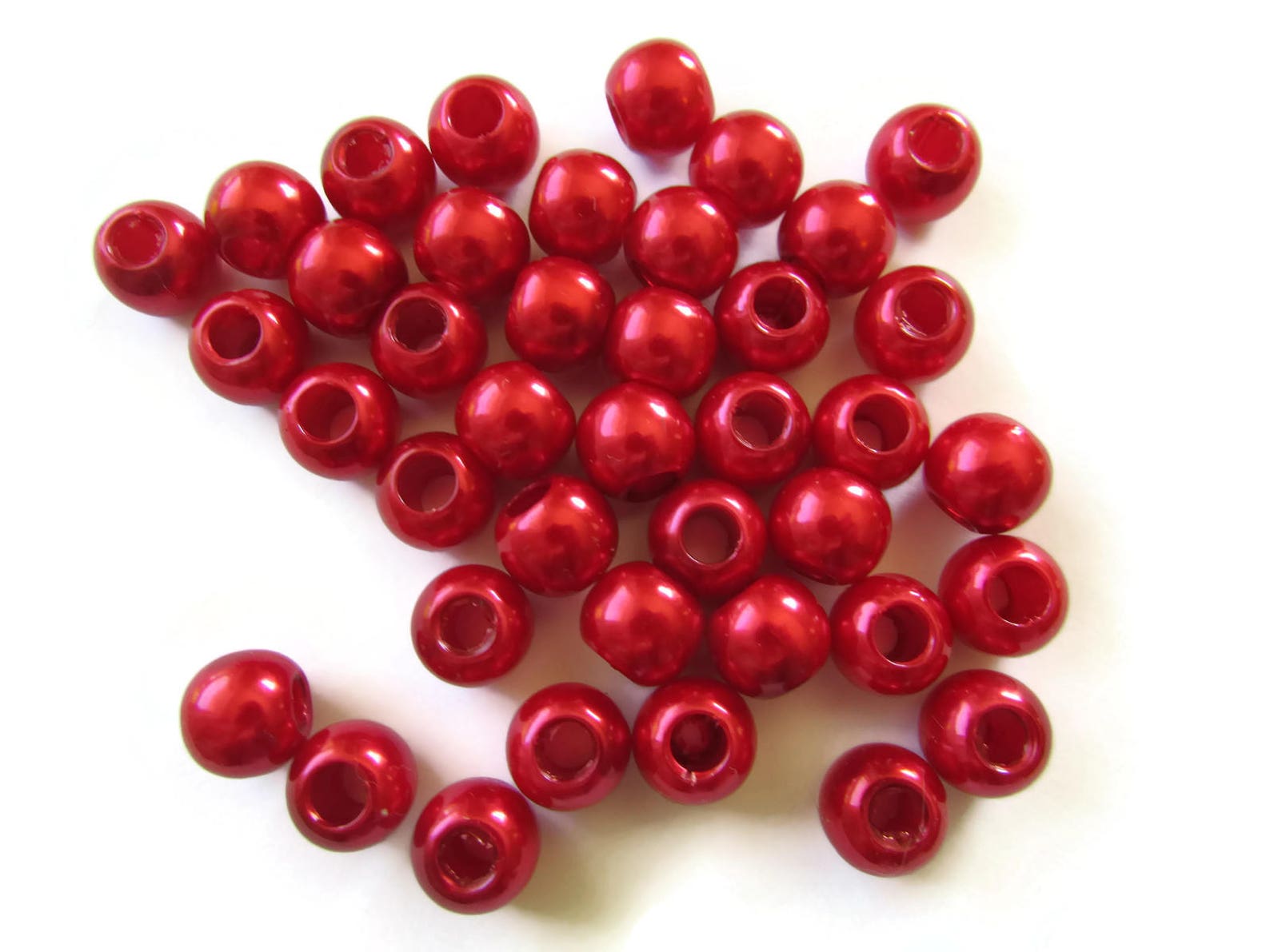 40 12mm Large Hole Pearls Red Pearl Beads European Beads - Etsy