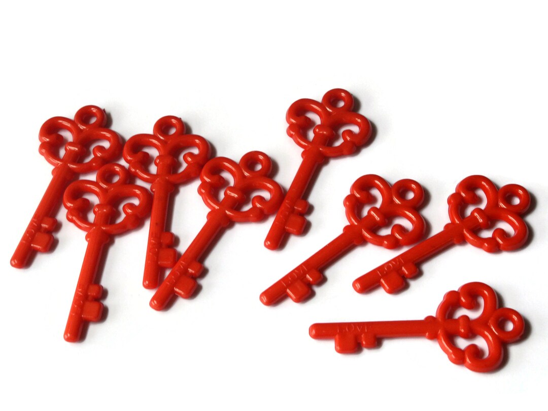 Plastic Key Charm Red Skeleton Key Charms Love Key Pendant Key to Your ...