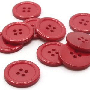 10 22mm Red Buttons Flat Round Plastic Four Hole Buttons Jewelry Making ...
