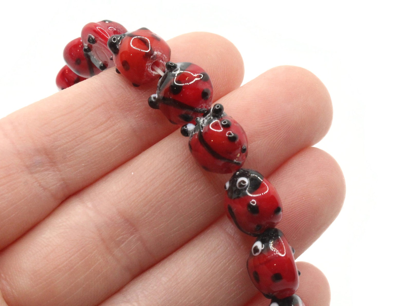 20 10mm Red Ladybugs Lamp Work Glass Ladybug Beads Animal Beads Jewelry ...