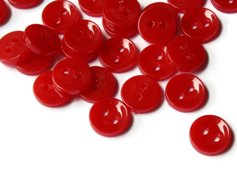 50 11mm Opaque Red Buttons Flat Round Plastic Two Hole Buttons | Etsy