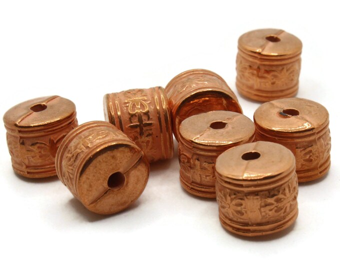 8 14mm Vintage Red Copper Beads Patterned Rondelle Beads Copper Plated ...
