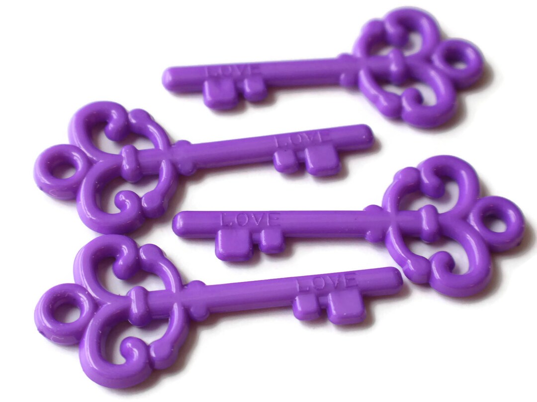 8 Purple Key Skeleton Key Charm Purple Pendant Acrylic Key Plastic Key ...