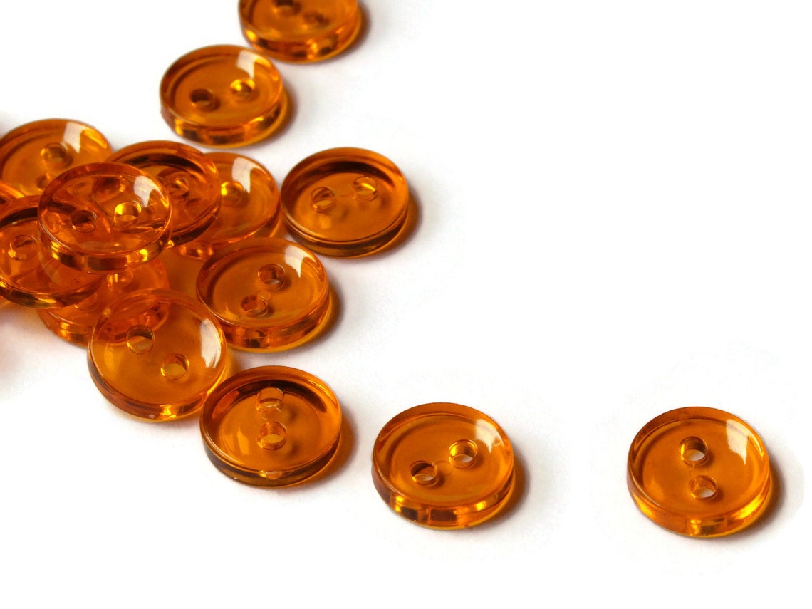 50 11mm Clear Orange Buttons Flat Round Plastic Two Hole Buttons ...