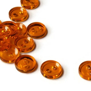 50 11mm Clear Orange Buttons Flat Round Plastic Two Hole Buttons ...