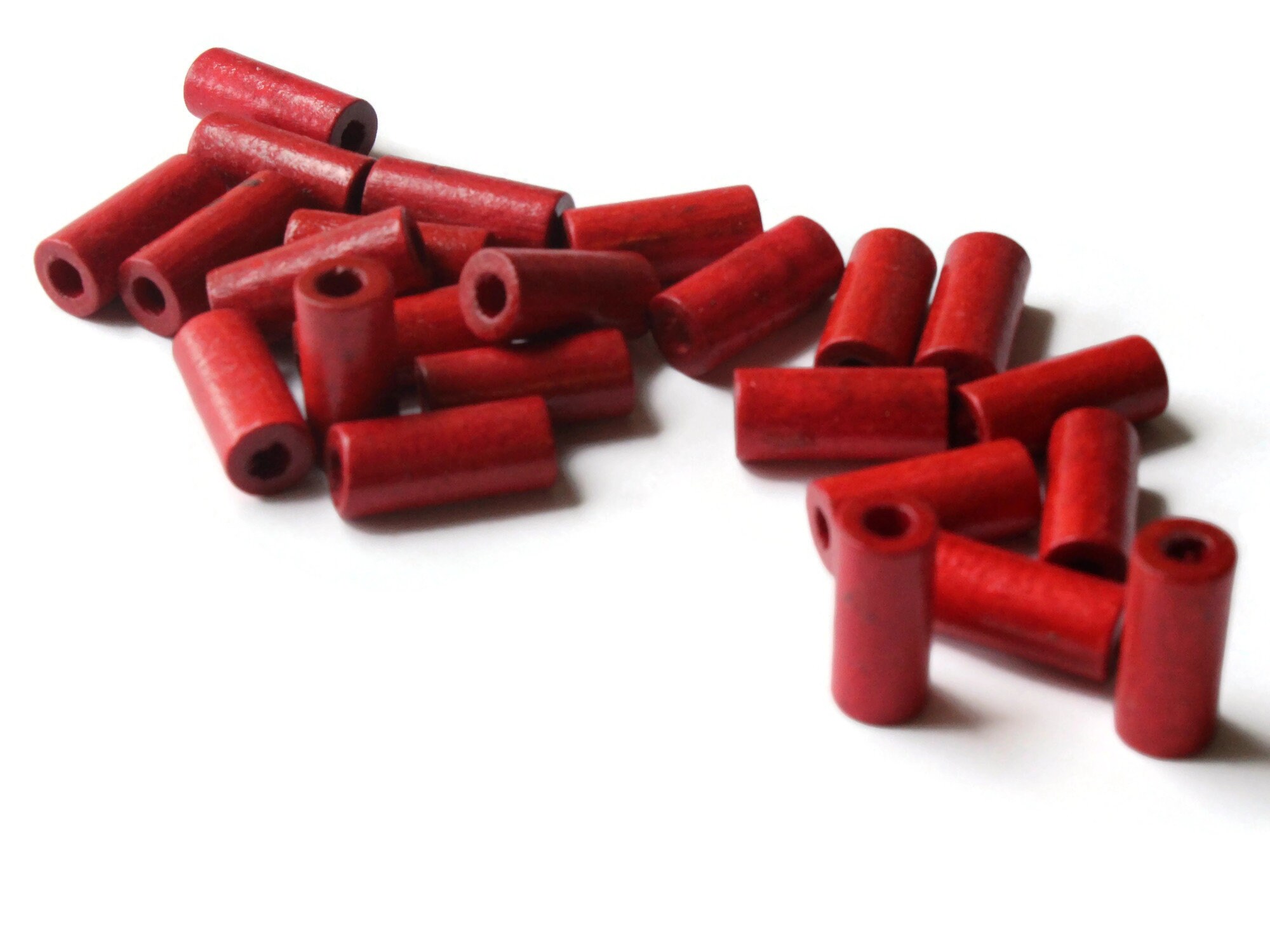 24 18mm Tube Beads Red Vintage Wood Beads Wooden Beads Jewelry Making ...