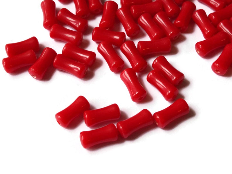 50 11mm Red Beads Tapered Tube Beads Vintage Plastic Beads New Old ...