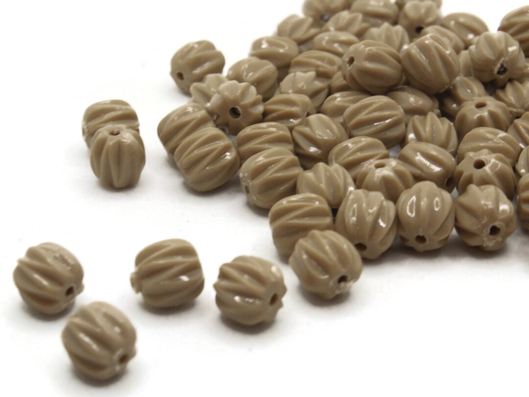 75 8mm Light Brown Zigzag Patterned Oval Beads Vintage Plastic New Old ...