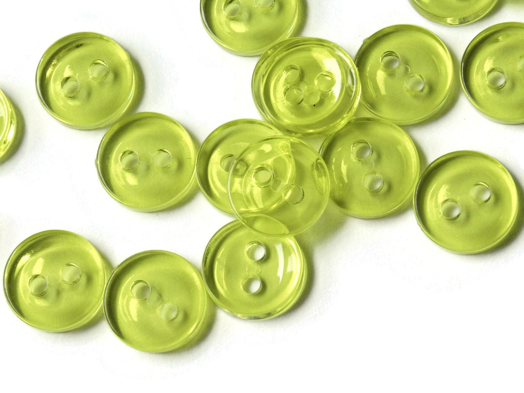50 11mm Clear Light Yellow Buttons Flat Round Plastic Two Hole Buttons ...