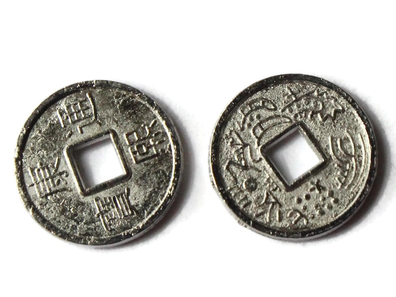 30 10mm Silver Chinese Coin Beads Flat Round Miniature Replica Money ...