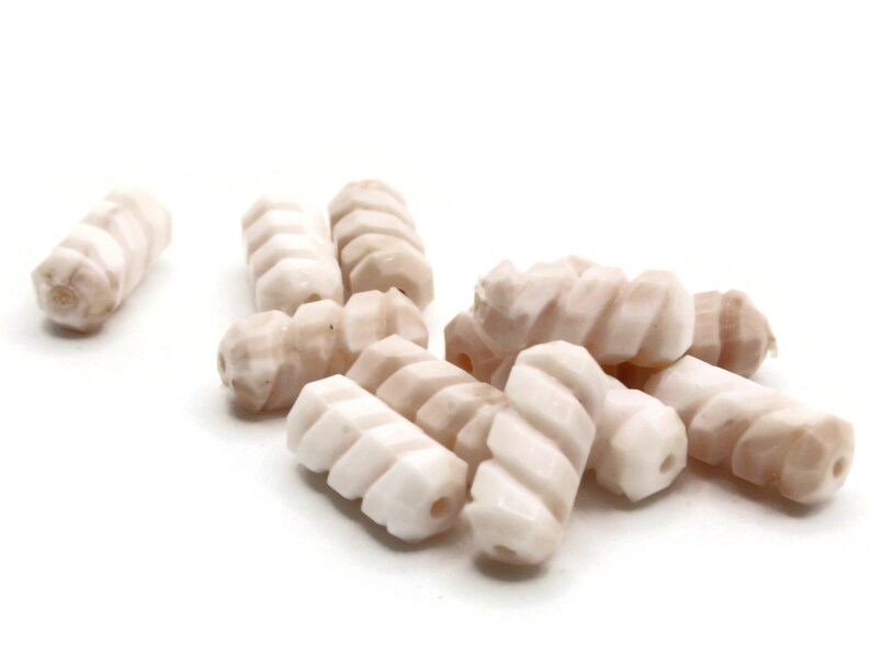 12 16mm Beige Vintage Plastic Beads Screw Tube Beads Jewelry Making ...