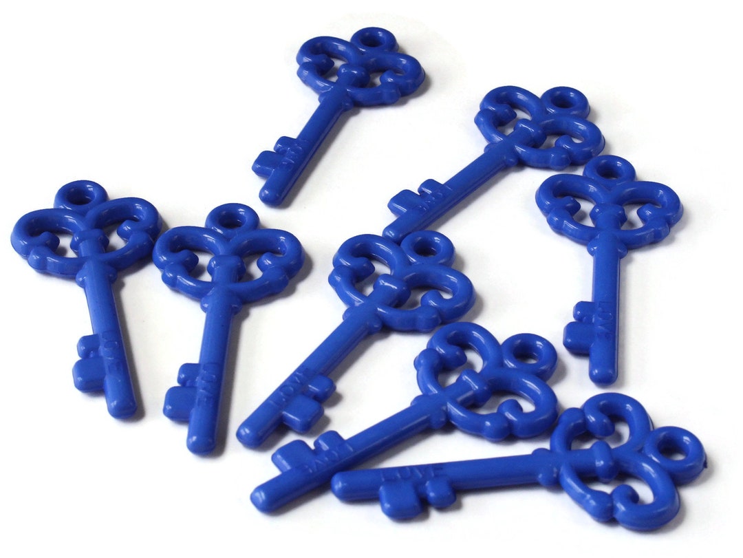 8 Royal Blue Key Charm Skeleton Key Charm Plastic Key Beading Supplies ...