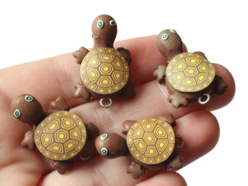 4 Brown Turtles With Yellow Spotted Shell Turtle Charms - Etsy