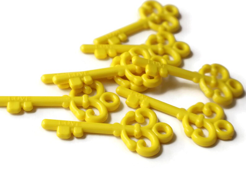 8 Yellow Key Plastic Key Skeleton Key Charm Key Pendant Love | Etsy