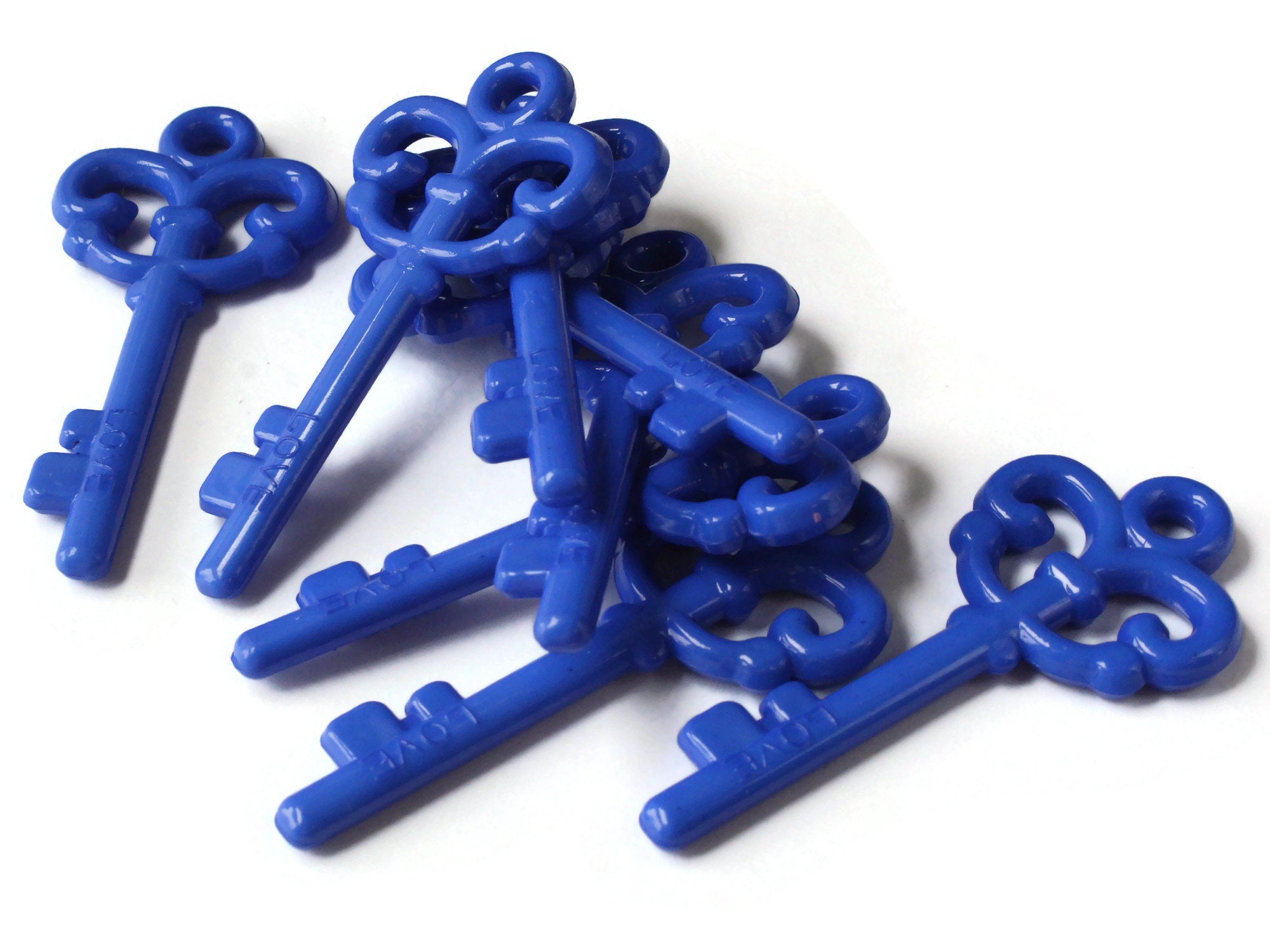 8 Royal Blue Key Charm Skeleton Key Charm Plastic Key Beading Supplies ...