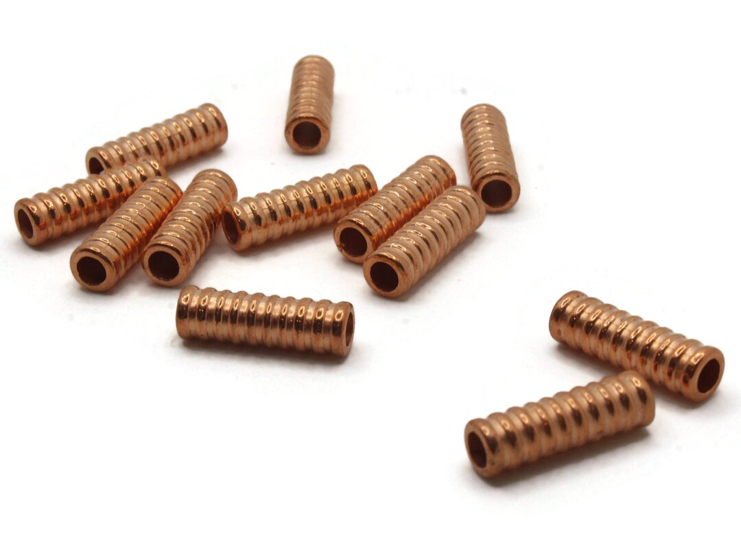 12 24mm Ridged Tube Beads Copper Plated Plastic Beads Vintage Acrylic ...