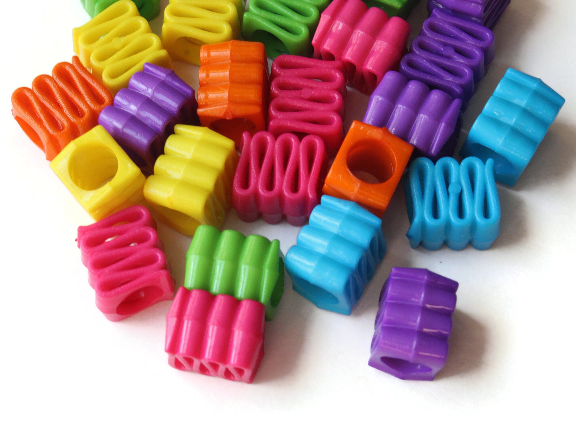 30 14mm Mixed Color Ribbon Acrylic Beads Plastic Rectangle Beads ...