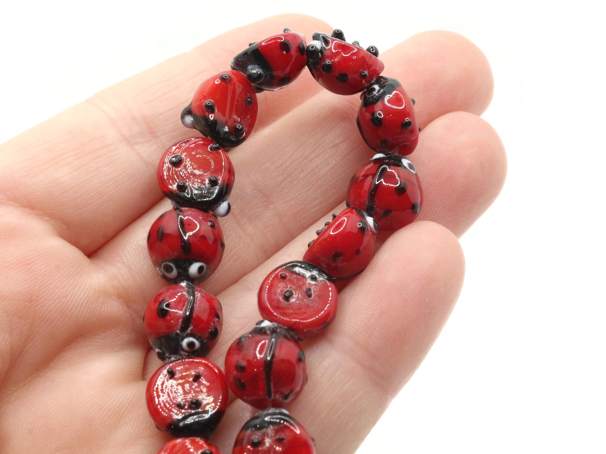 20 10mm Red Ladybugs Lamp Work Glass Ladybug Beads Animal Beads Jewelry ...