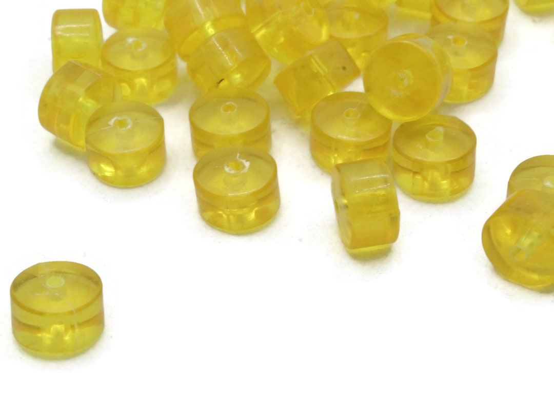 40 10mm Clear Yellow Disc Beads Vintage Plastic Beads Rondelle Beads ...