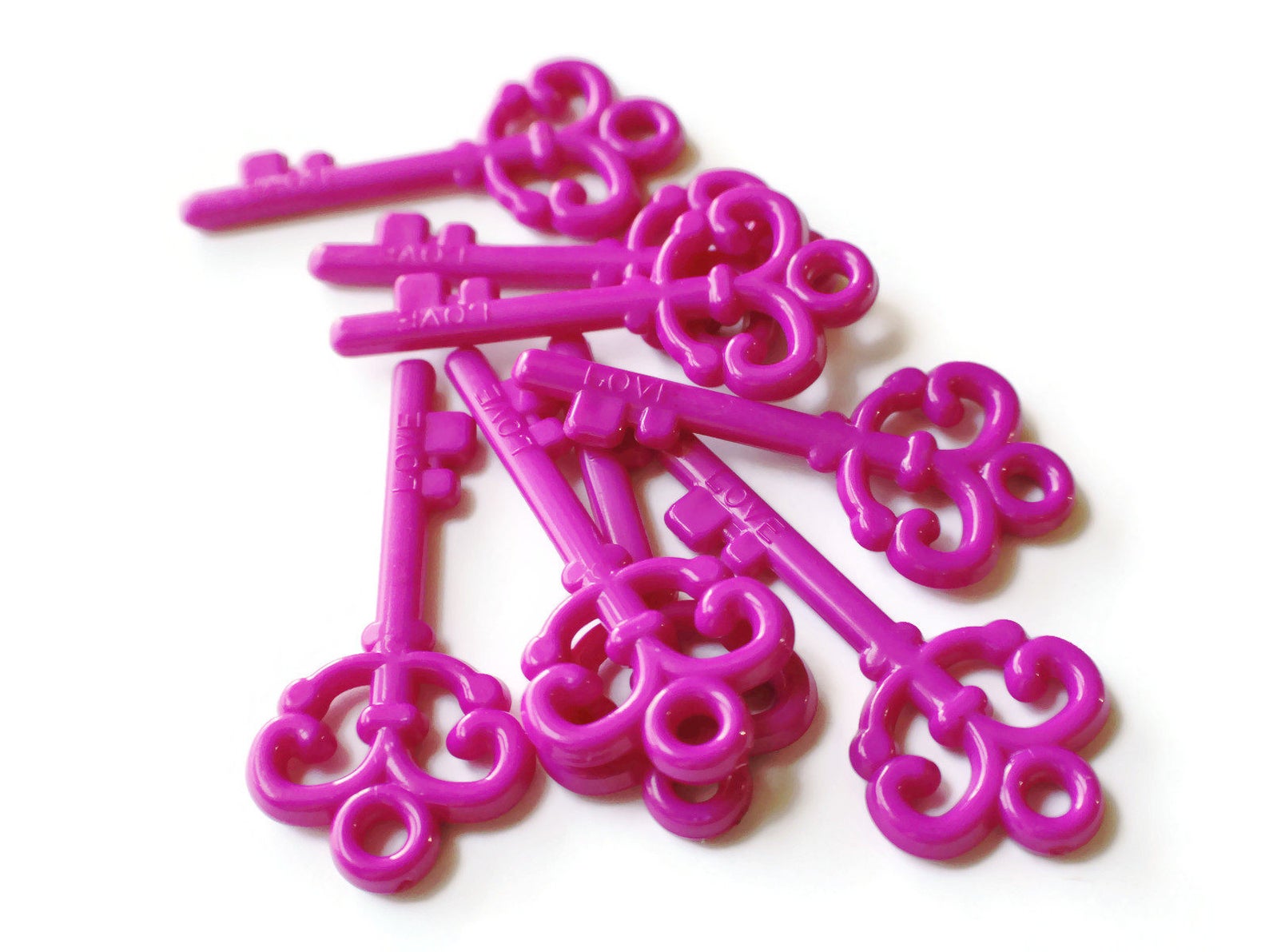 8 Bright Pink Key Skeleton Key Charm Plastic Key Pink Keys - Etsy