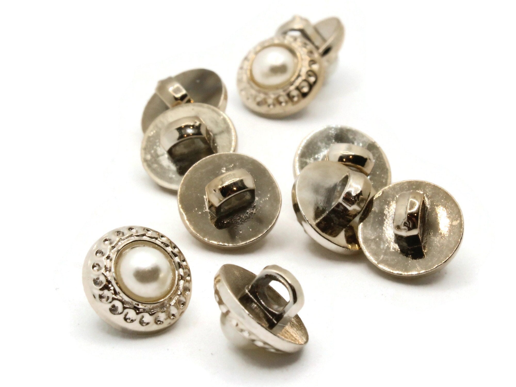 10 12mm Pearl Buttons Silver Shank Buttons Plastic Buttons - Etsy