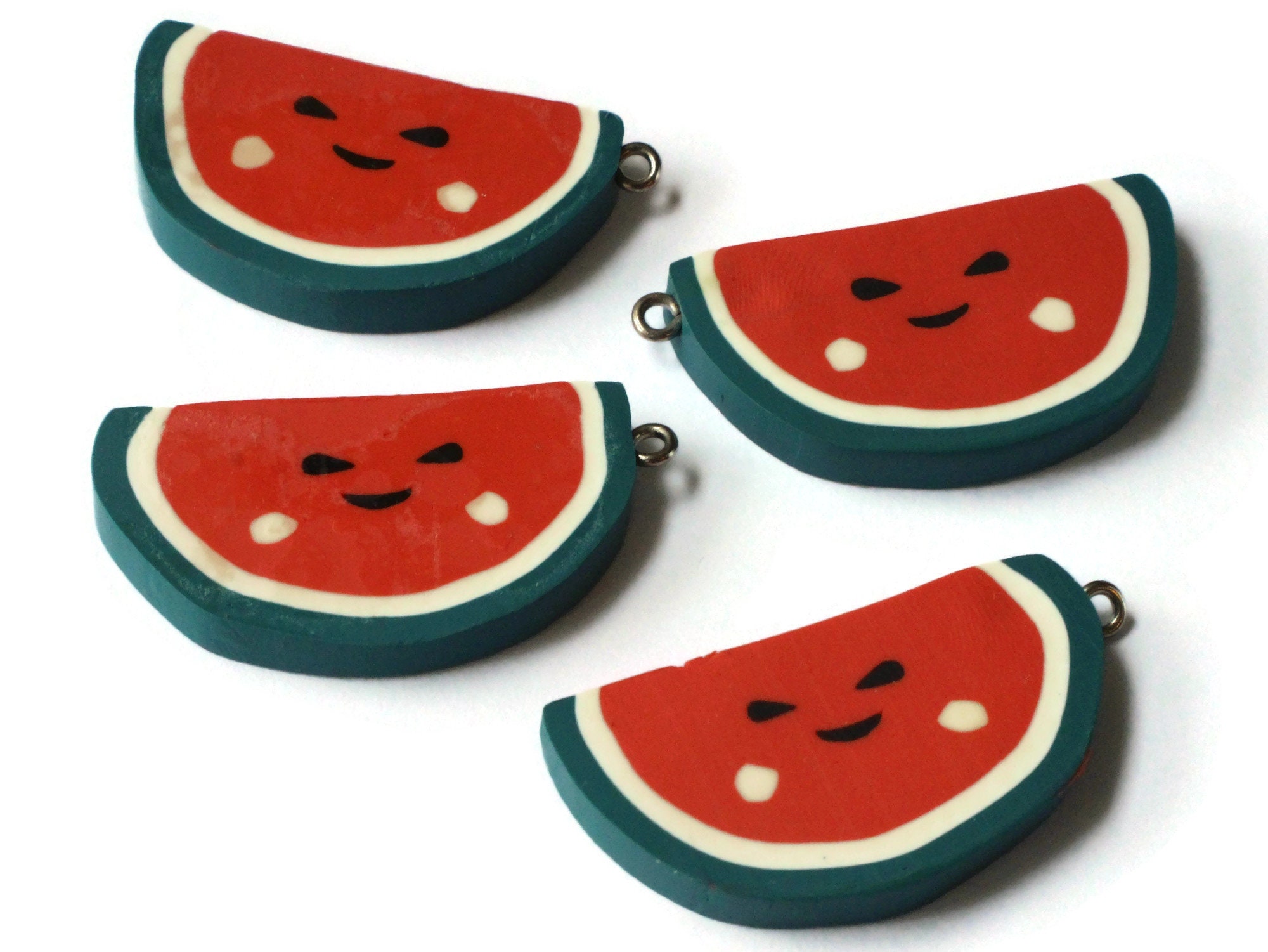 4 40mm Happy Watermelon Beads Food Beads Sliced Clay Beads Red | Etsy