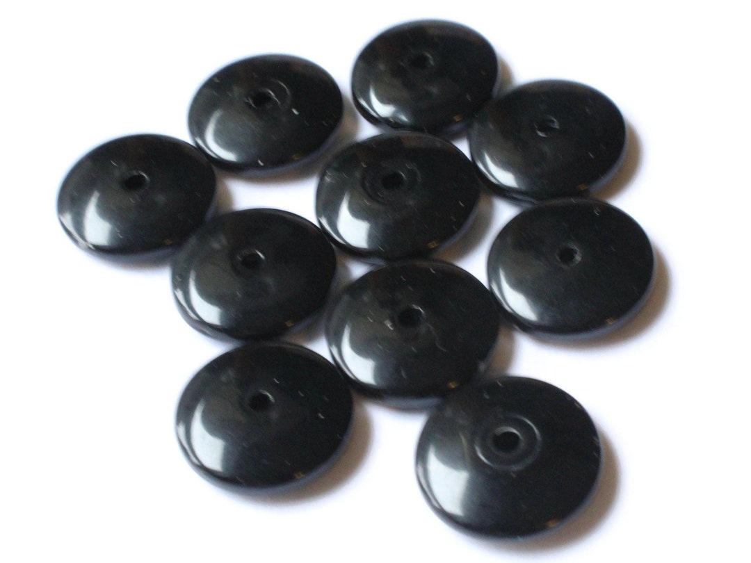 15 18mm Jet Black Disc Beads, Vintage Plastic Beads, Saucer Beads Flat ...