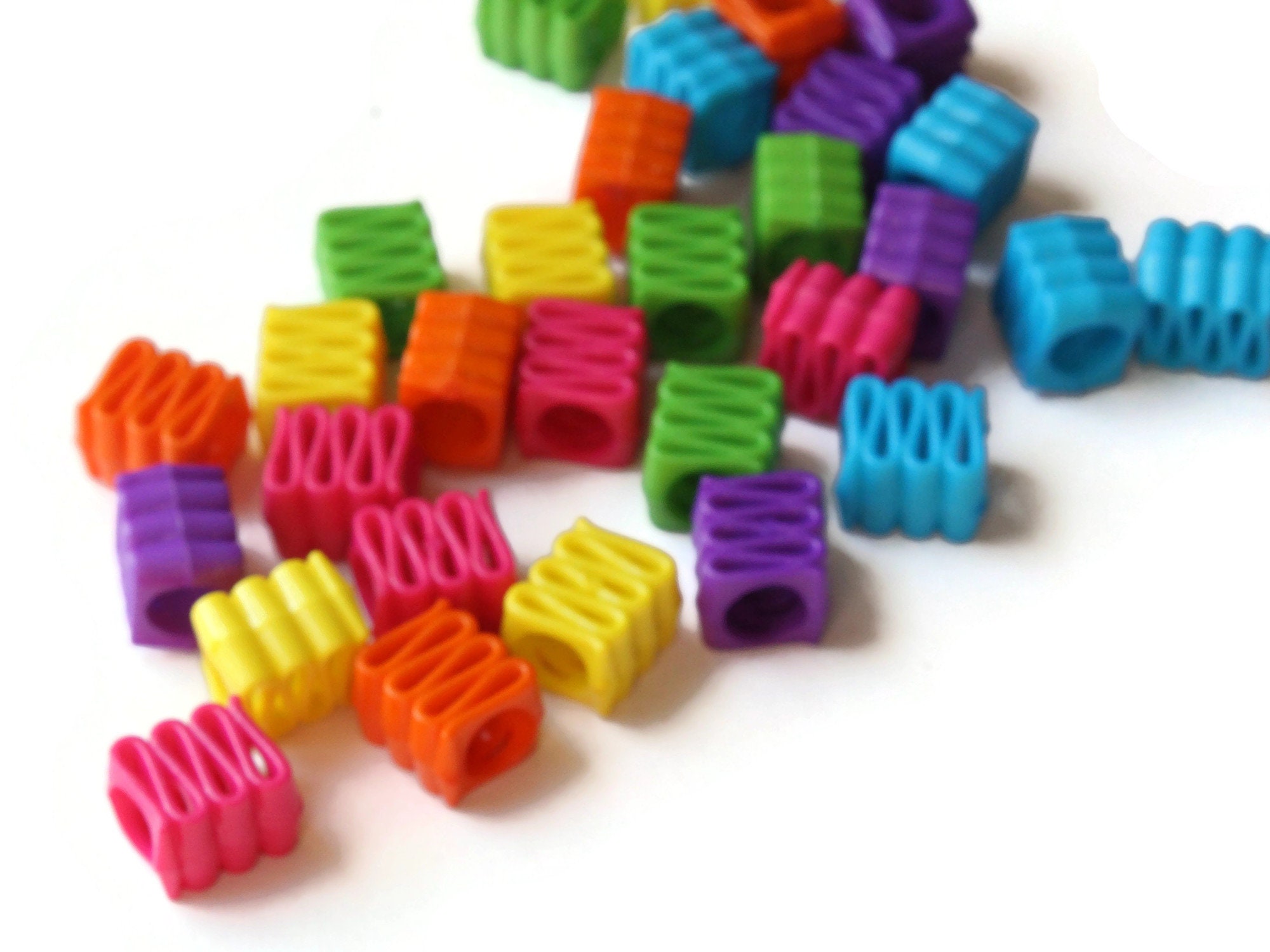 30 14mm Mixed Color Ribbon Acrylic Beads Plastic Rectangle Beads ...