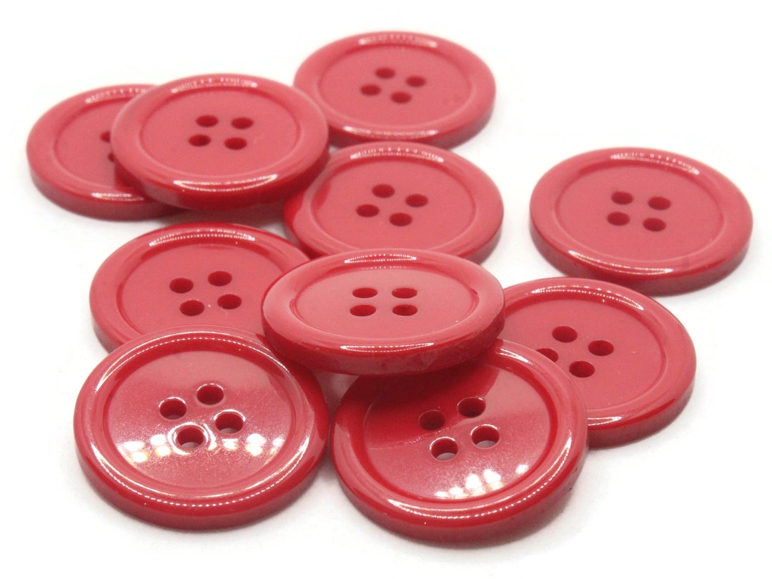 10 22mm Red Buttons Flat Round Plastic Four Hole Buttons Jewelry Making ...