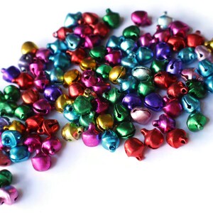 100 Small Jingle Bells Mixed Color Bells Jewel Tone Bell Charms ...
