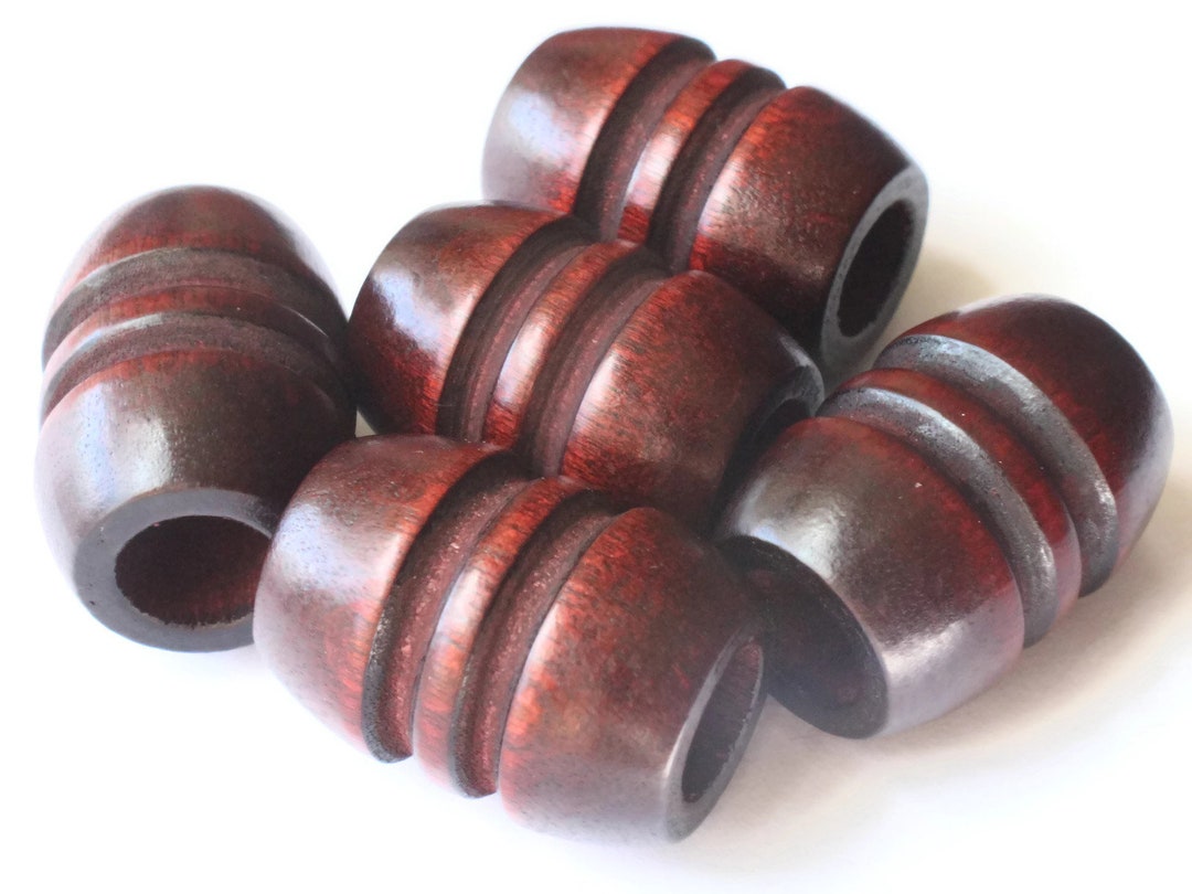 5 29mm Fluted Barrel Beads Large Hole Beads Mahogany Brown Beads Wood ...