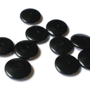 15 18mm Jet Black Disc Beads, Vintage Plastic Beads, Saucer Beads Flat ...