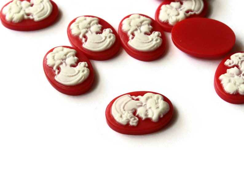 10 Red Cameo Cabochons Victorian Cameo Woman Face Cameo Cabs | Etsy