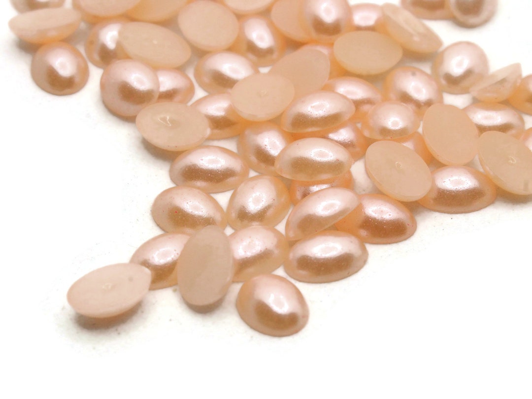 100 8mm X 6mm Peach Pink Pearl Oval Cabochons Flatback Cabochons Faux ...