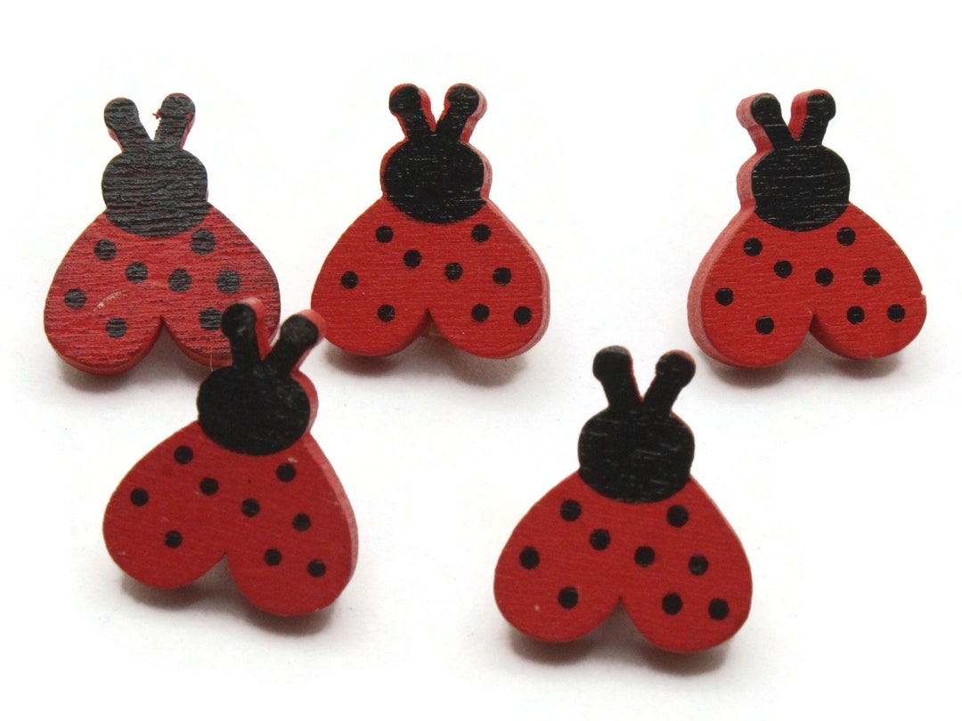 5 20mm Red Ladybug Button Wooden Buttons Shank Buttons Ladybird Beetle ...