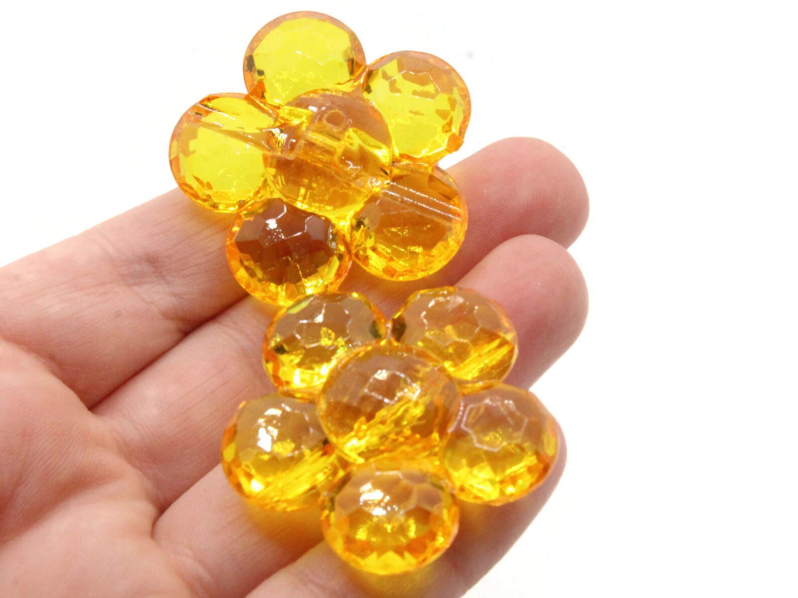 2 35mm Large Orange Flower Buttons Flat Faceted Floral Plastic Shank ...