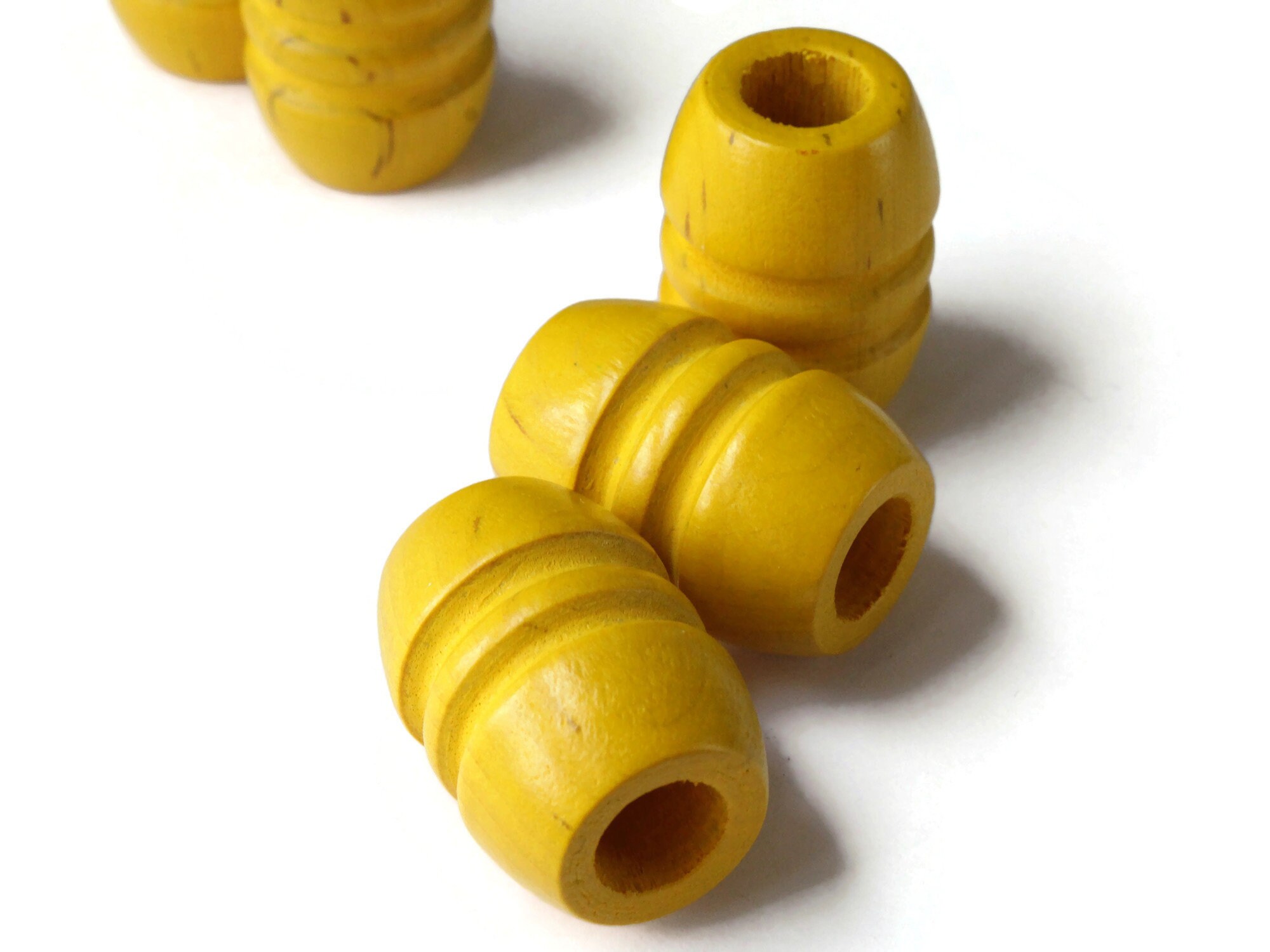 5 Large Yellow Barrel Beads 28mm Beads Fluted Barrel Beads Wooden Beads ...