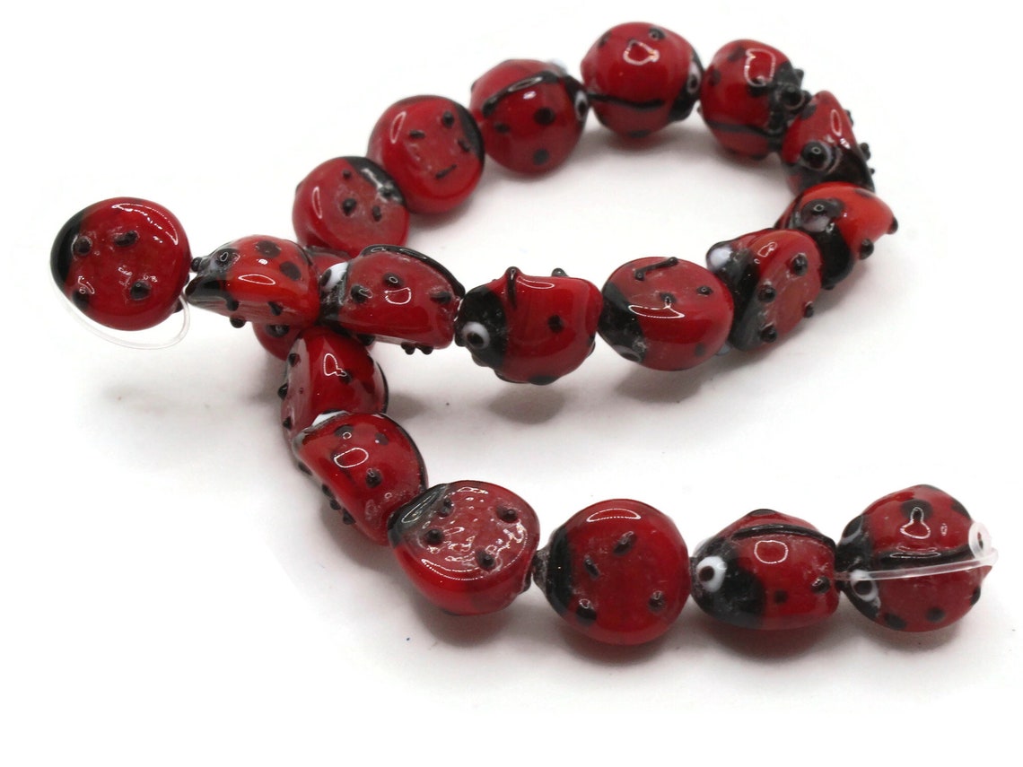20 10mm Red Ladybugs Lamp Work Glass Ladybug Beads Animal Beads Jewelry ...