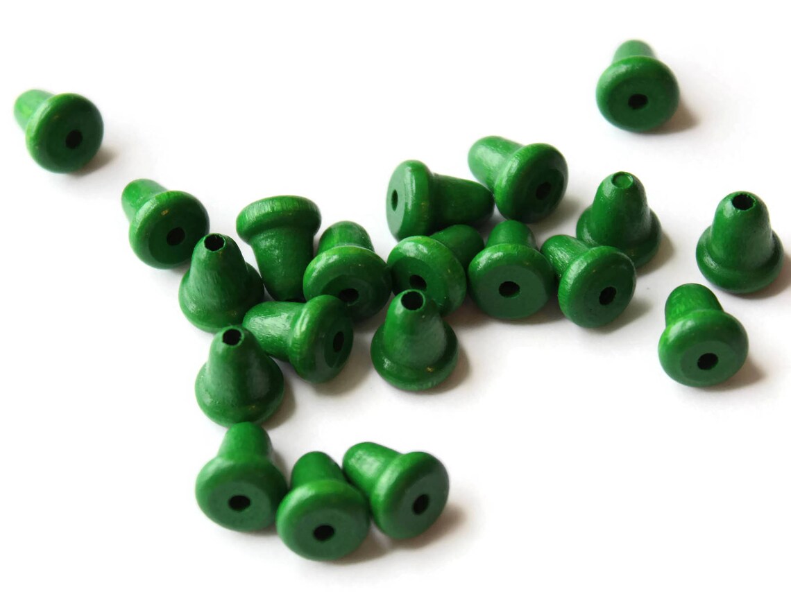 20 Green Wooden Bell Beads 11mm Wood End Beads Vintage Macrame - Etsy