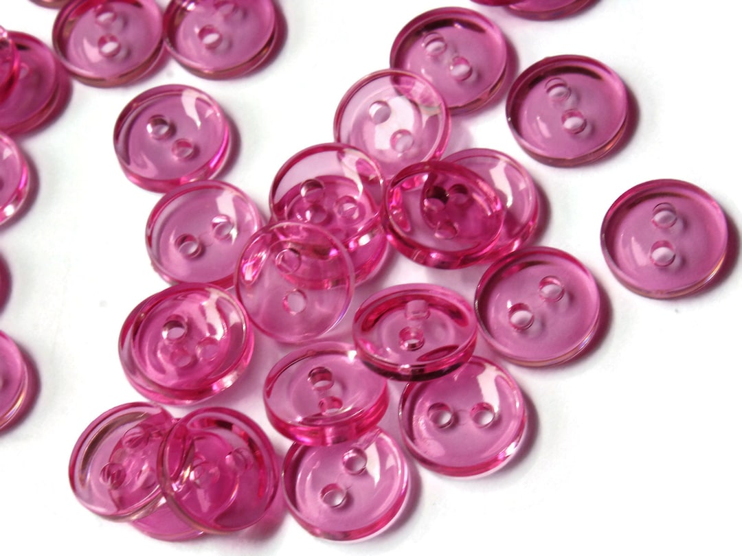 50 11mm Clear Dark Pink Buttons Flat Round Plastic Two Hole Buttons ...