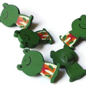 5 26mm Green Frog Button Wooden Buttons Shank Buttons Froggy Buttons ...