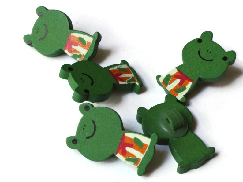 5 26mm Green Frog Button Wooden Buttons Shank Buttons Froggy Buttons ...