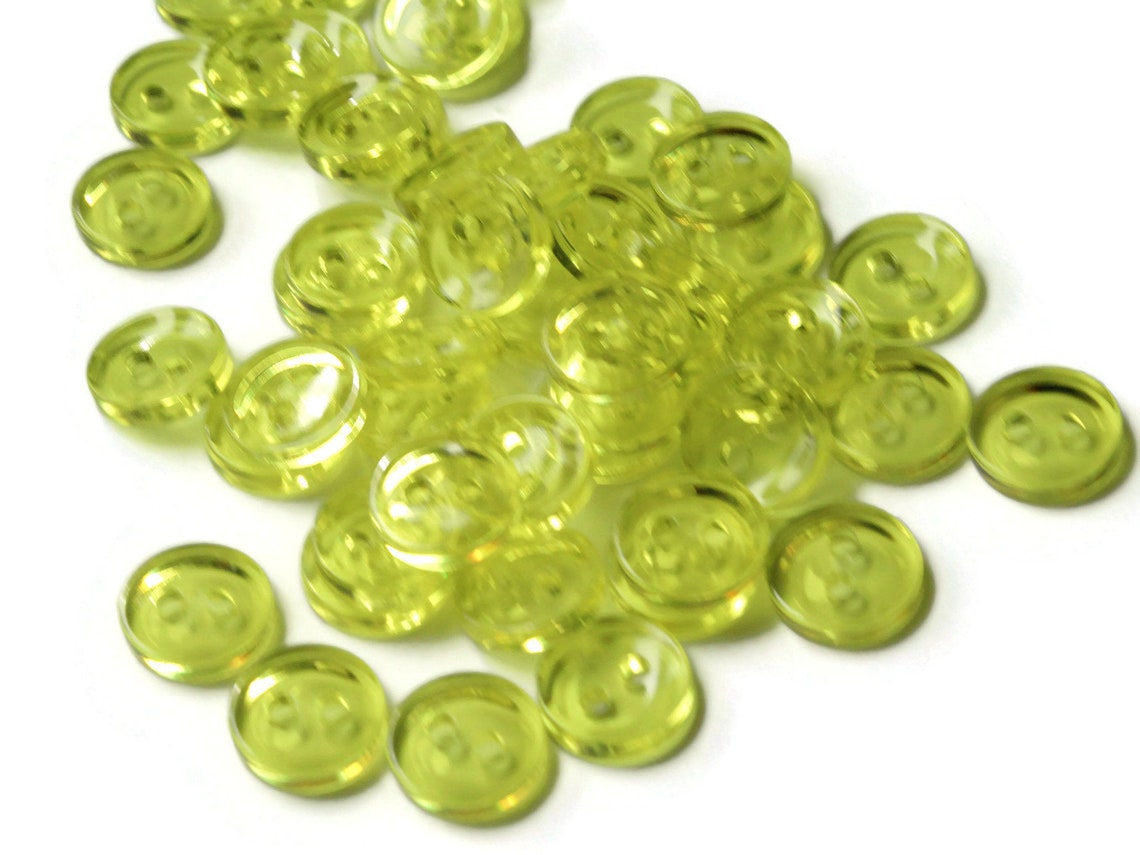 50 11mm Clear Light Yellow Buttons Flat Round Plastic Two Hole | Etsy